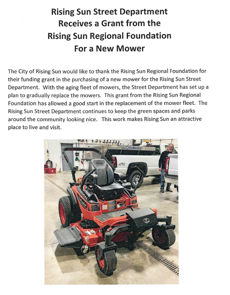 Rising Sun Street Department Receives a Grant from the Rising Sun ...